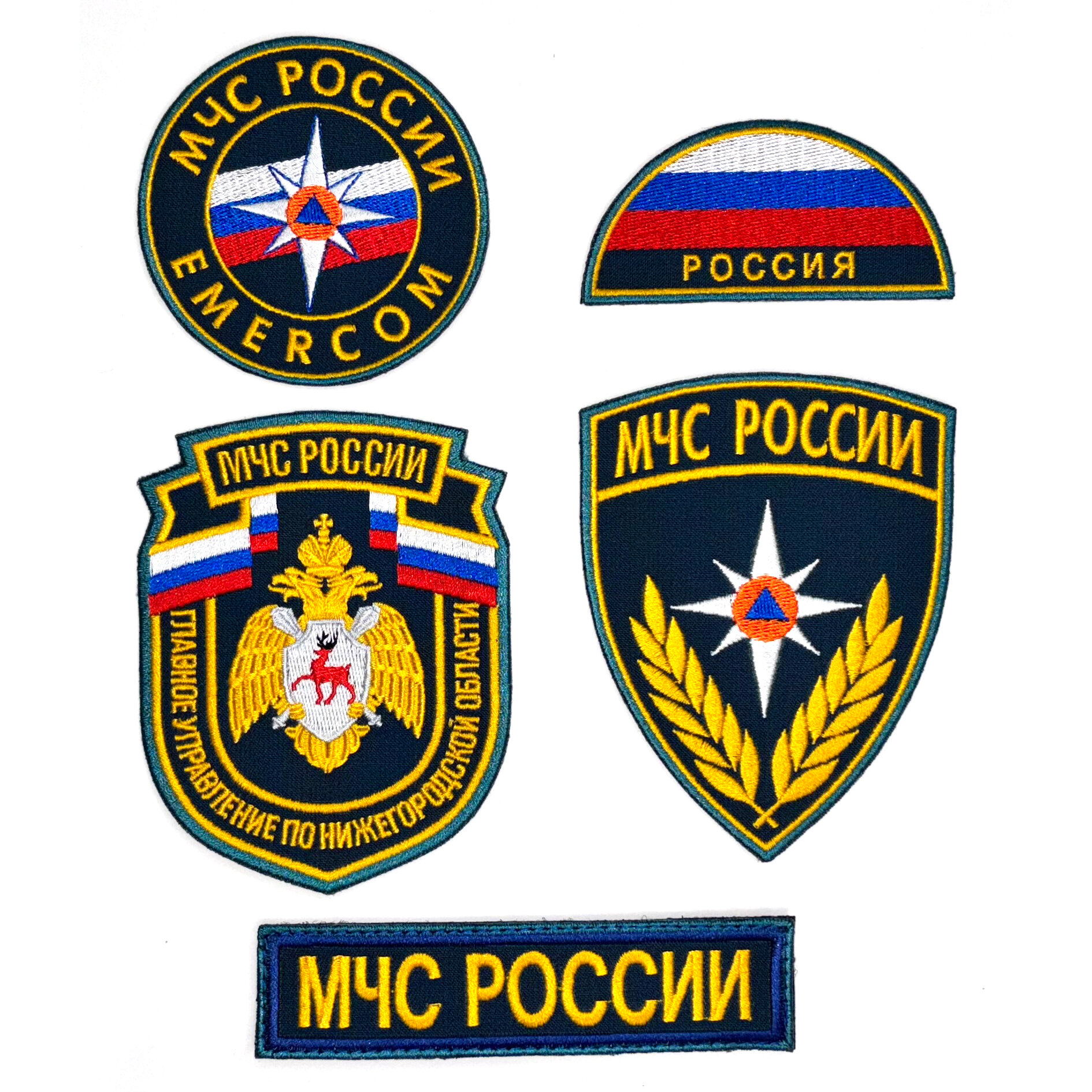 Шевроны и нашивка МЧС России главное управление по Нижегородской области нового образца вышитые, комплект из 5 штук
