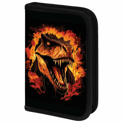 Пенал BRAUBERG с наполнением, 1 отделение, 1 откидная планка, 24 предмета, 21х14 см, "Fire dino", 273535