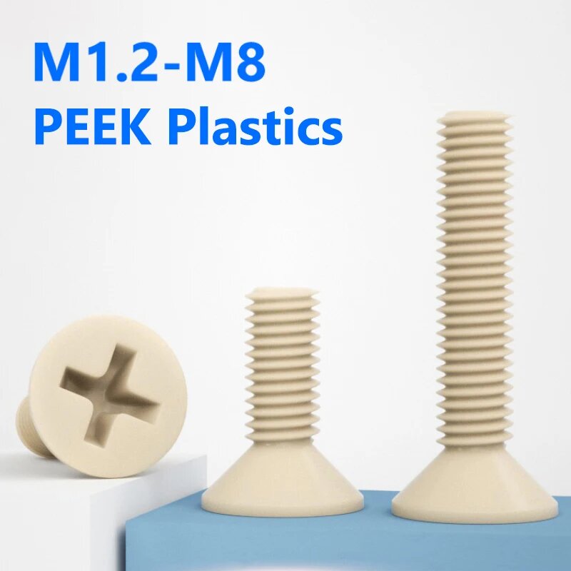PEEK пластиковые винты с плоской потайной головкой M1.2 M1.4 M1.6 M2 M2.5 M3 M4 M5 M6 M4-2Pcs, 16mm