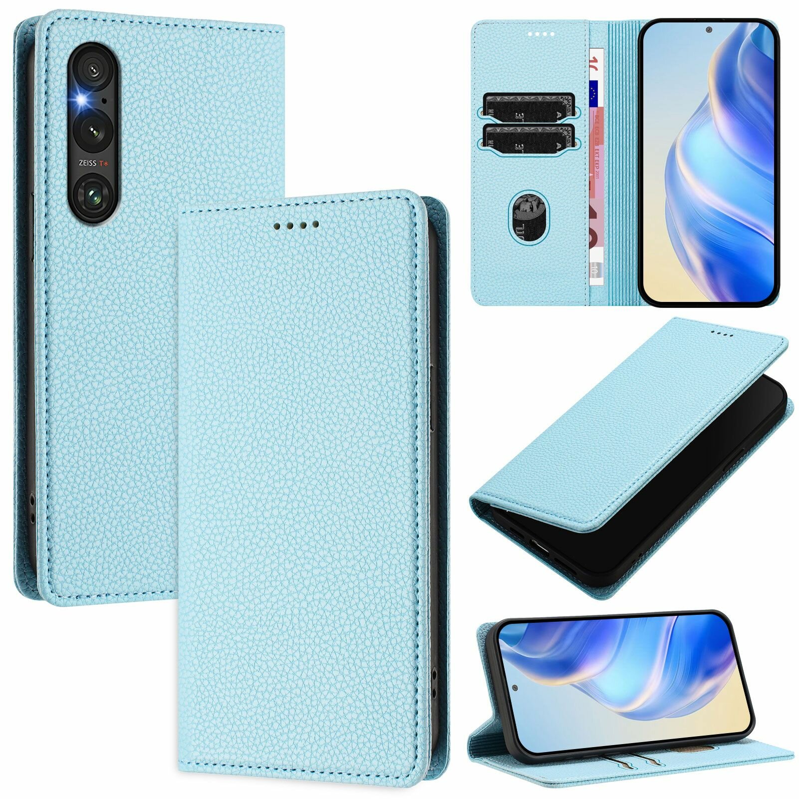 Кожаный книжка чехол для Sony xperia 1V 5G 2023(Сони Xperia 1V 5G 2023) с визитницей и RFID-блокировкой