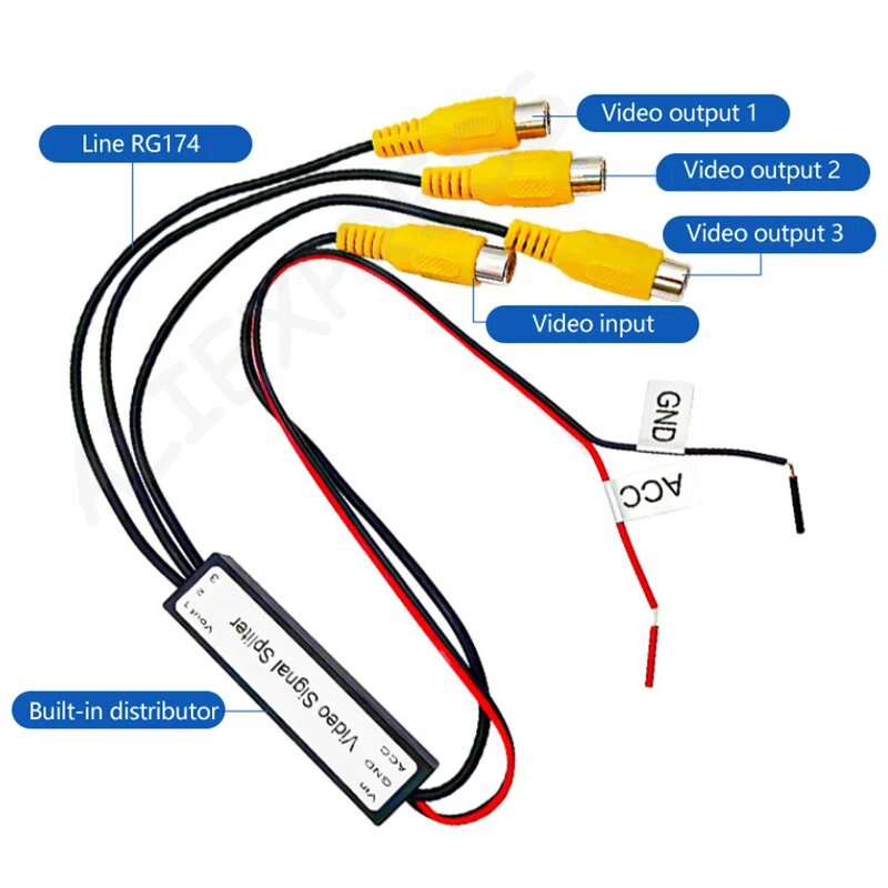 Разветвитель видеосигнала CVBS и AHD720P, 1–3 выхода, усилитель видео RCA, разветвитель для автомобильного телевизора, DVD, видеонаблюдения, 1 вход, 3 выхода