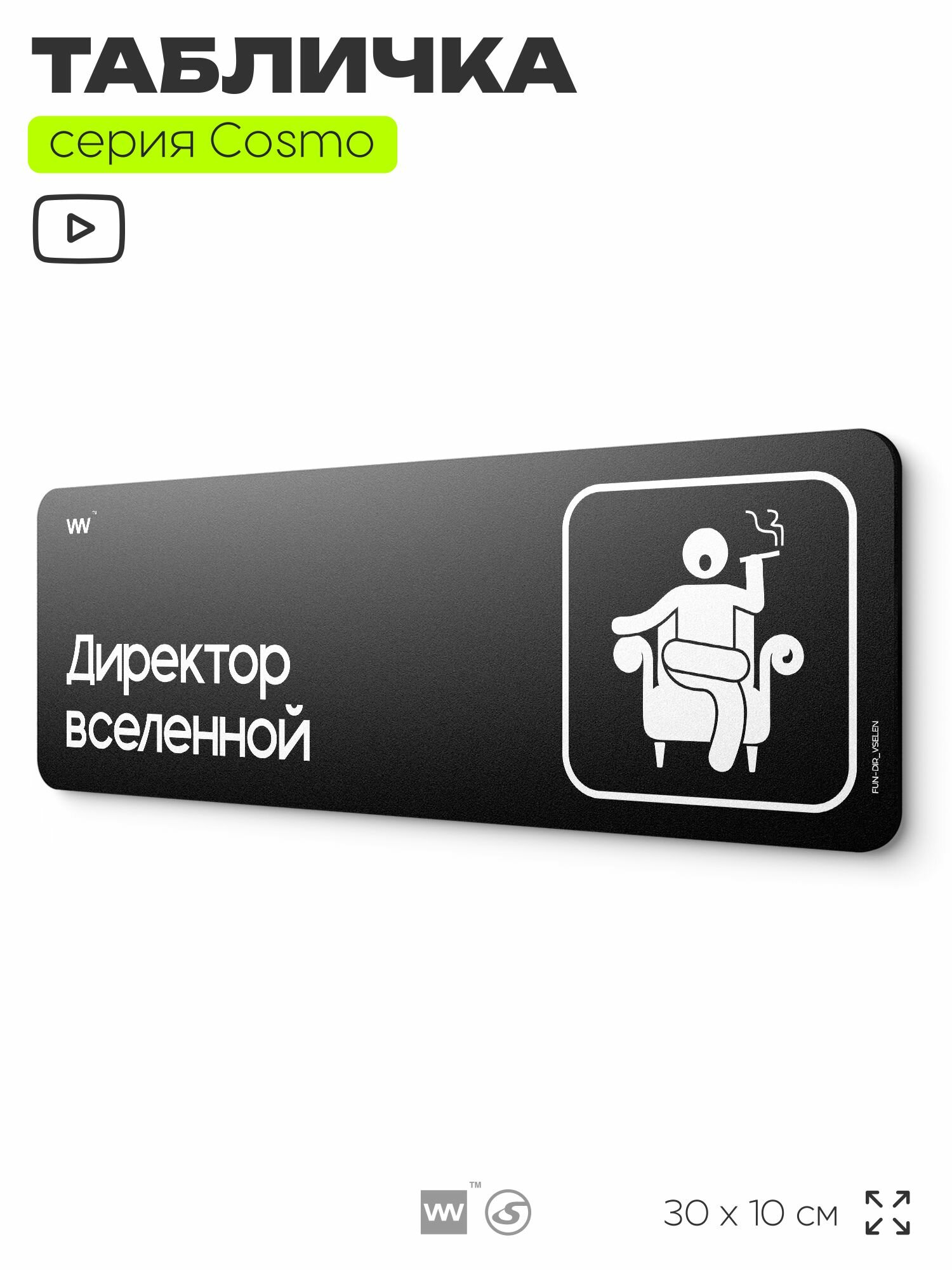 Табличка Директор вселенной, шуточная прикольная табличка на дверь и стену черная, для офиса и дома, серия COSMO FUN, 30х10 см, Айдентика Технолоджи
