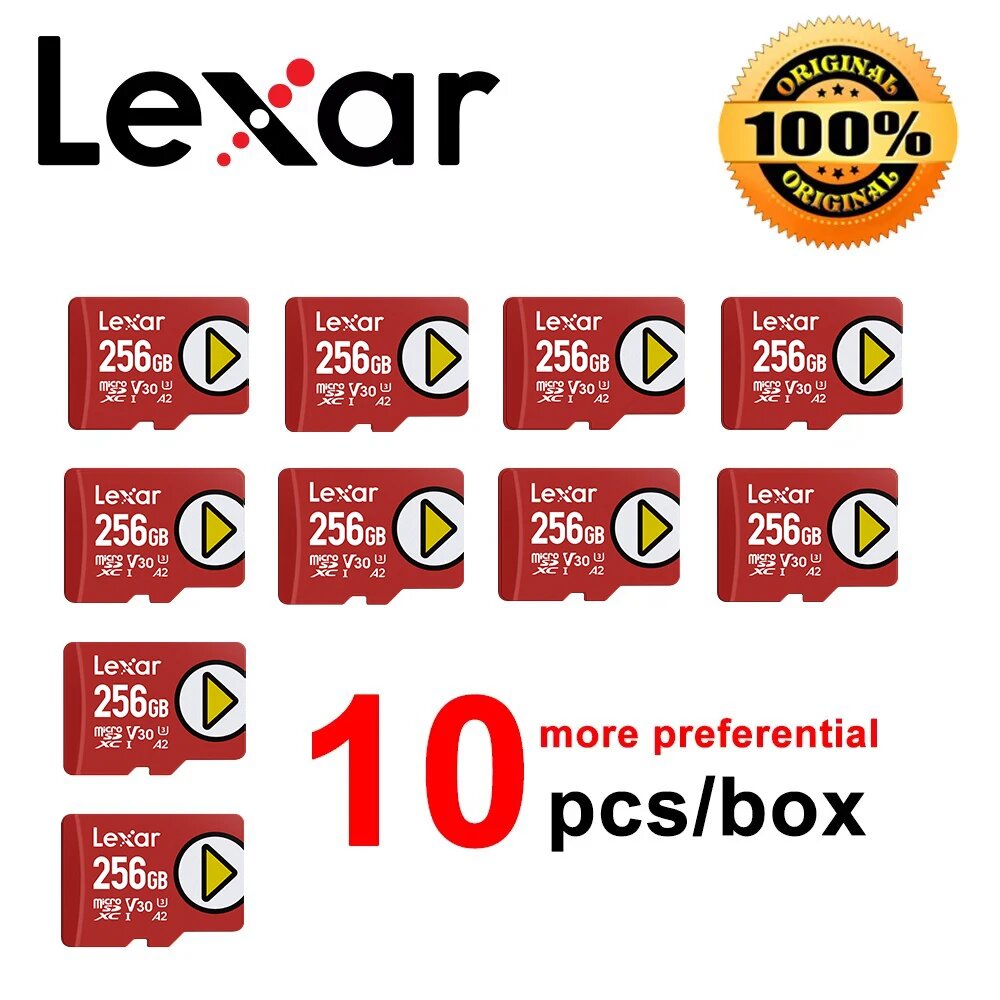 Карта памяти Micro SD USB 3.0 Lexar V30 A2, 128 ГБ, 1 ТБ, 512 ГБ, 256 ГБ Lexar Original Play 128GB 1TB 512GB 256GB Micro SD Card SDXC Memory Card UHS-I V30 A2 TF Cards for Nintendo Switch Game Console
