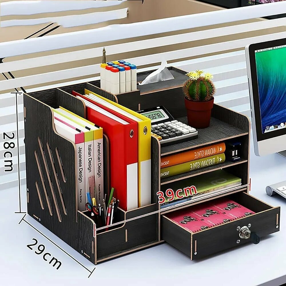 Органайзер для документов и бумаг настольный, деревянная подставка для папок и канцелярских принадлежностей