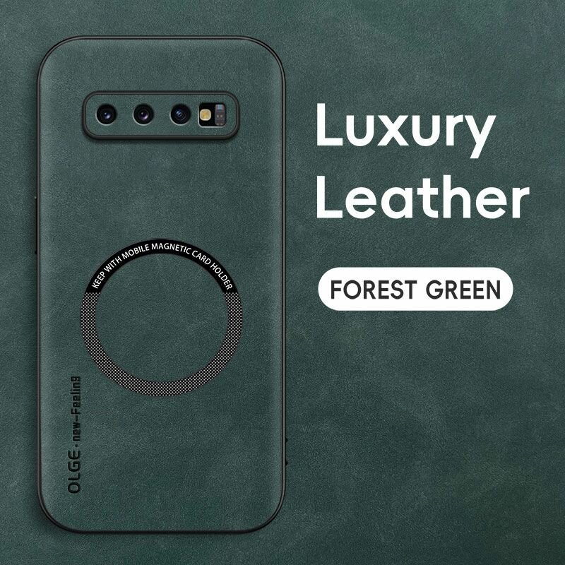 Чехол на Samsung Galaxy S10 MagSafe на Самсунг s10 / Самсунг галакси с10 защитная кожаная накладка с магнитом (зеленый)