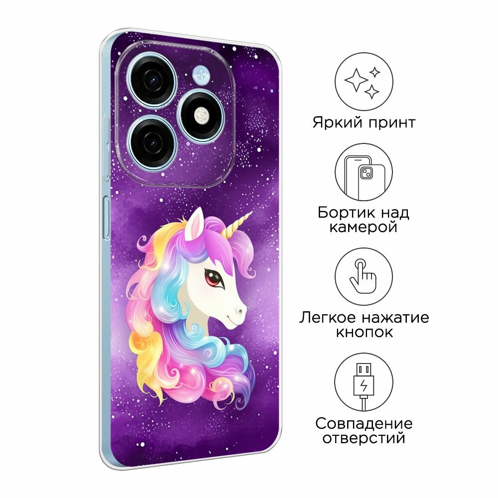 Чехол на Tecno Spark 20 / Текно Спарк 20 с принтом "Кудрявый единорог" — фото 1