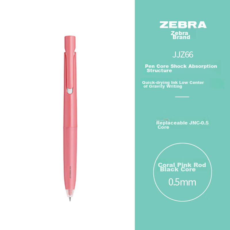 ZEBRA Brand Stationery Award-Winning Gel Pen, 0.5mm Bullet Tip, Retractable Signing Pen, BLen Quick-Drying Vibration-Reducing Exam Pen, JJZ66, Coral Pink Barrel with Black Ink, Single Pen