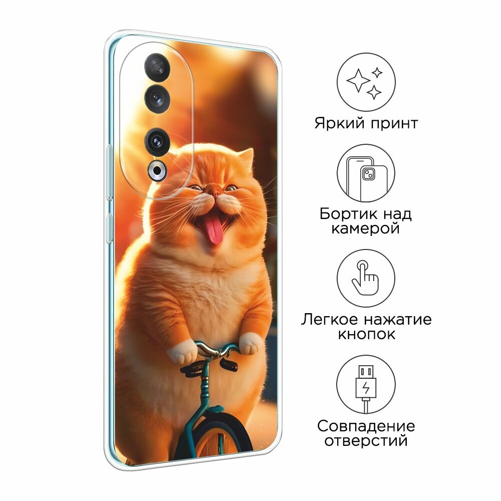Силиконовый чехол на Honor 90 / Хонор 90 с принтом "Кот на велике" — фото 1