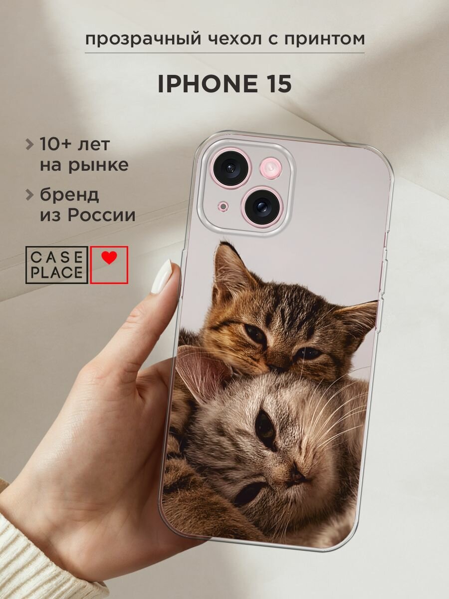 Чехол на Apple iPhone 15 / Айфон 15 с принтом "Нежные котята - 14 февраля"