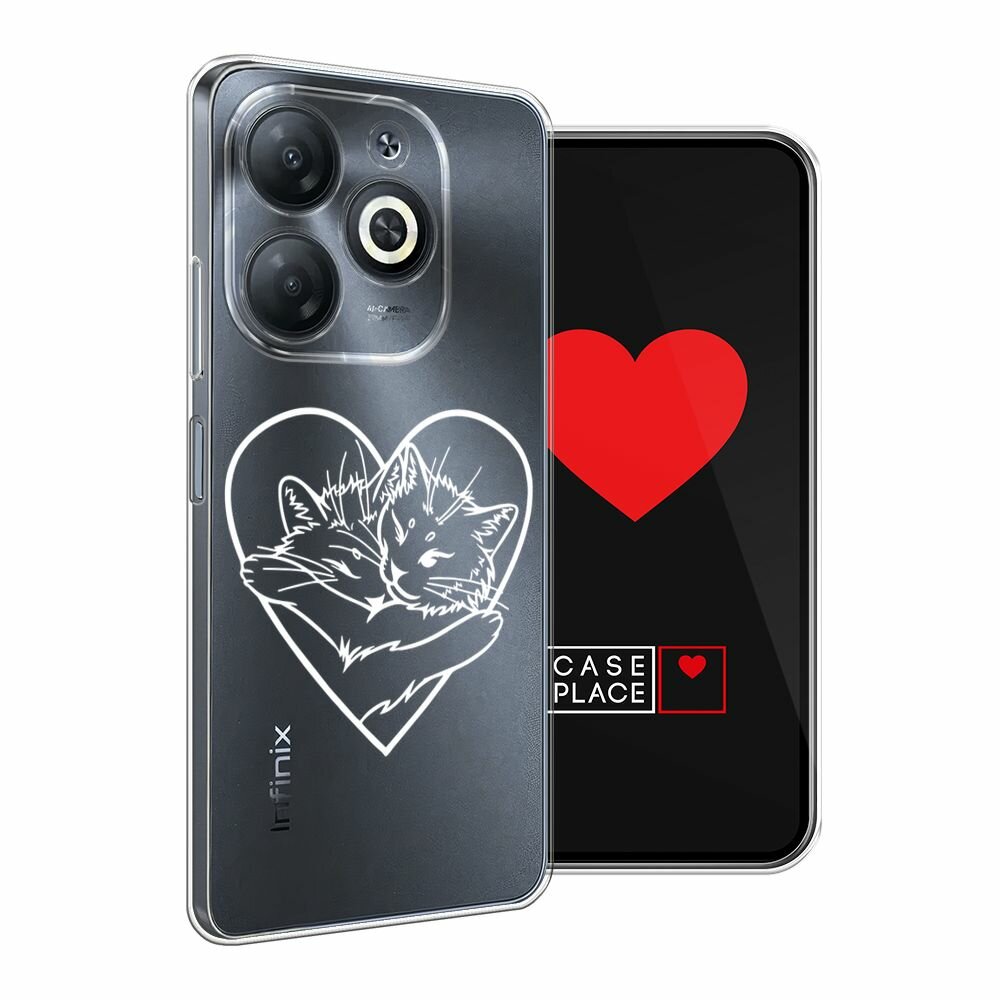 Чехол на Infinix Smart 8/8 HD/HOT 40i с принтом "Влюблённые котики рисунок 2 - 14 февраля", прозрачный — фото 1