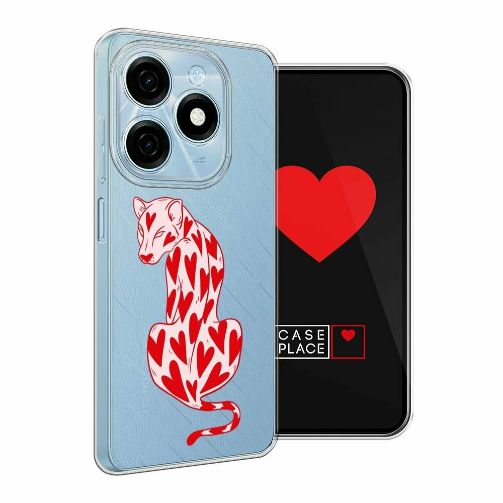 Чехол на Tecno Spark 20 / Текно Спарк 20 с принтом "Heart panther 2 - 14 февраля", прозрачный — фото 1
