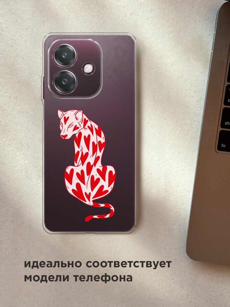 Чехол на Oppo A3/A3x / Оппо А3/A3x с принтом "Heart panther 2 - 14 февраля", прозрачный — фото 1