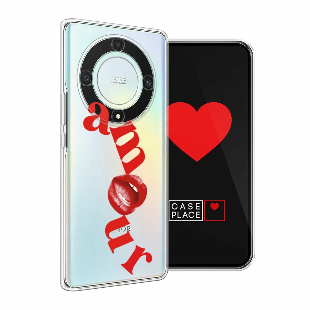 Чехол на Honor X9A / Хонор X9A с принтом "Amour lips - 14 февраля", прозрачный — фото 1