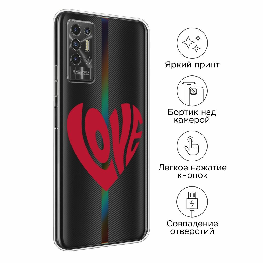 Чехол на Tecno Pova 2 / Текно Пова 2 с принтом "Love heart 2 - 14 февраля", прозрачный — фото 1