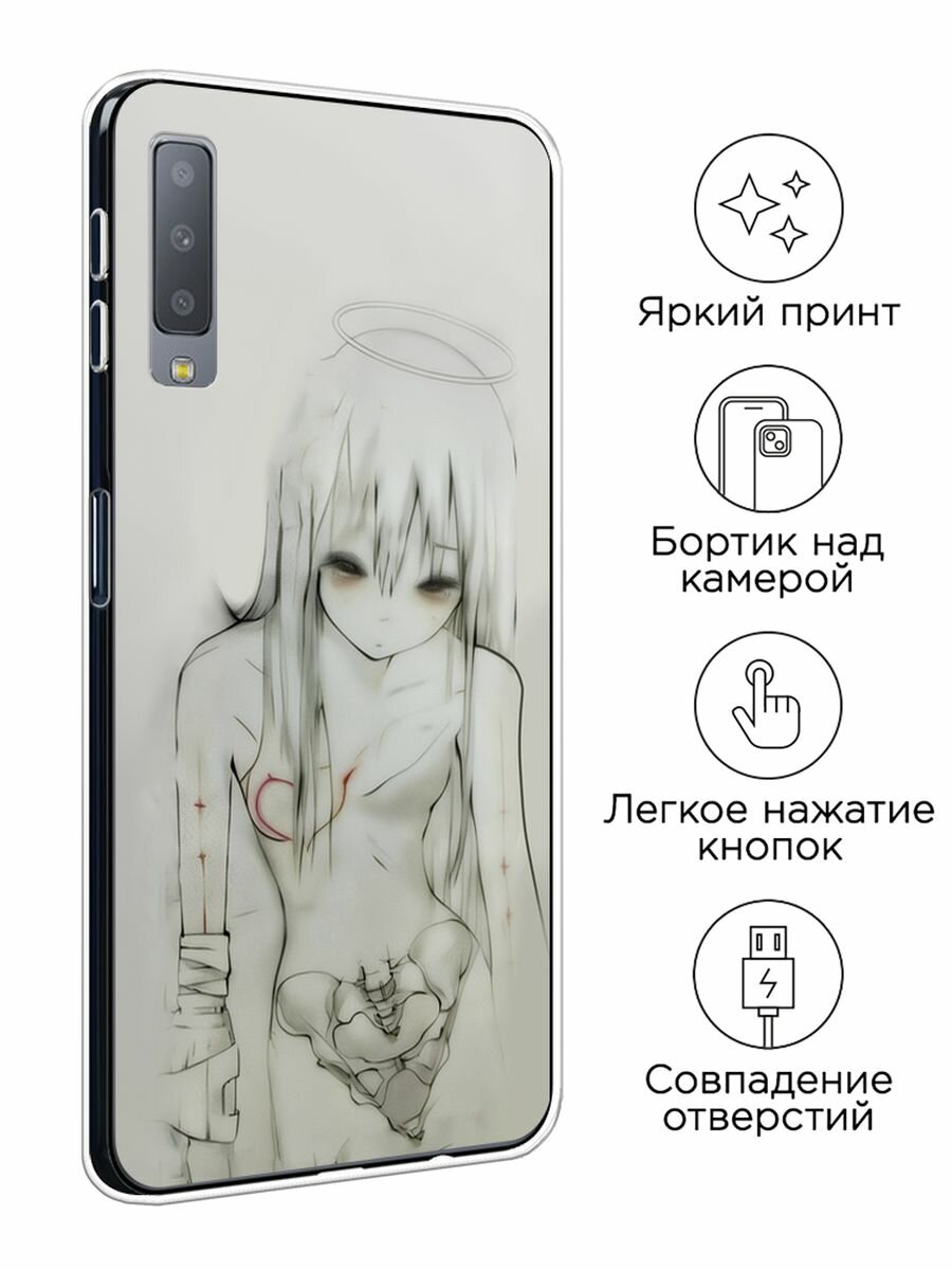 Чехол на Samsung Galaxy A7 2018 / Самсунг Галакси А7 2018 с принтом "Аниме рисунок чёрно-белый" — фото 1