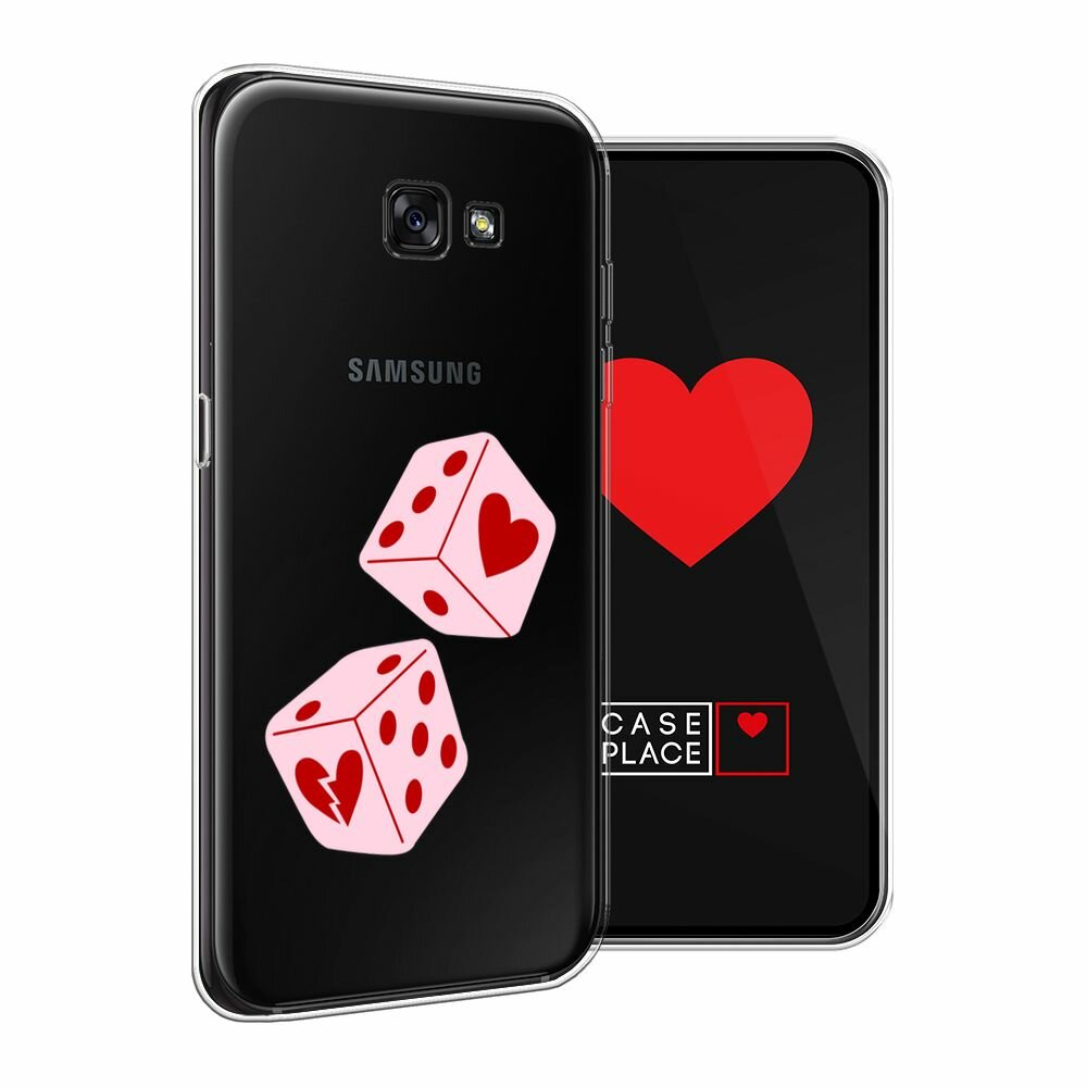 Чехол на Samsung Galaxy A7 2017 / Самсунг Галакси А7 2017 с принтом "Игральные кубики любви - 14 февраля", прозрачный — фото 1