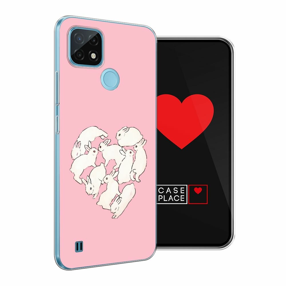 Чехол на Realme C21 / Реалми С21 с принтом "Сердечко из кроликов 1 - 8 марта" — фото 1