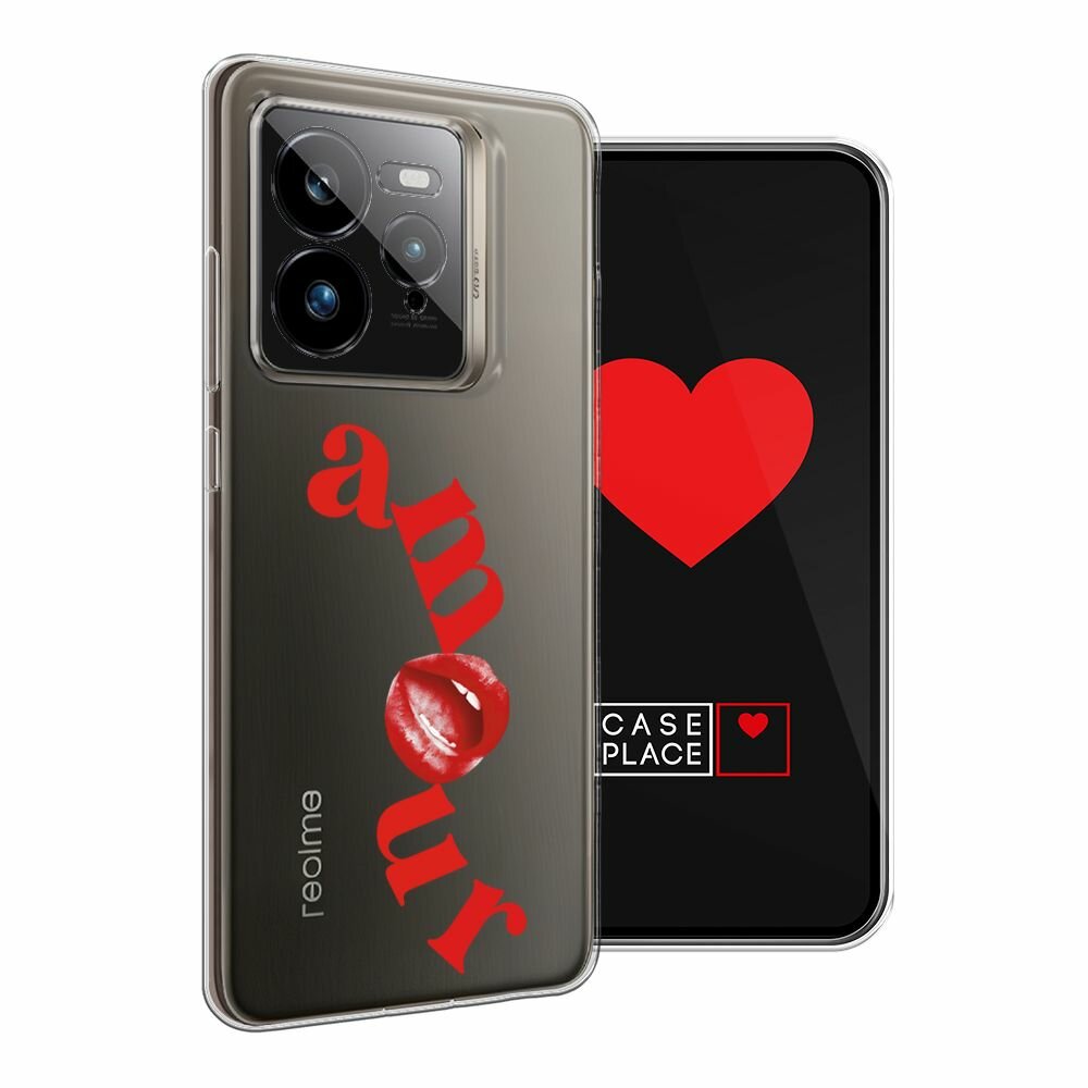 Чехол на Realme GT 7 Pro / Реалми GT 7 Про с принтом "Amour lips - 14 февраля", прозрачный — фото 1