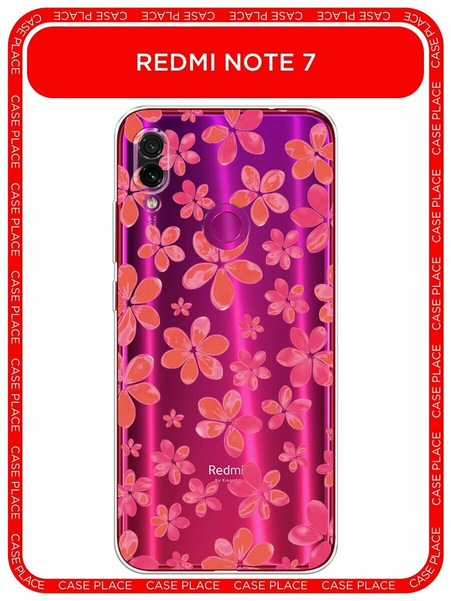 Чехол на Xiaomi Redmi Note 7 / Сяоми Редми Нот 7 с принтом "Росыпь ярких цветов", прозрачный