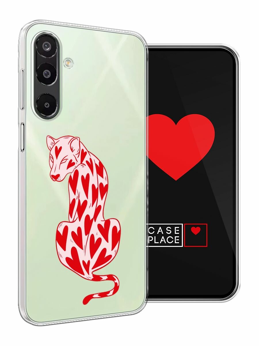 Чехол на Samsung Galaxy M16 / Самсунг Галакси М16 с принтом "Heart panther 2 - 14 февраля", прозрачный — фото 1