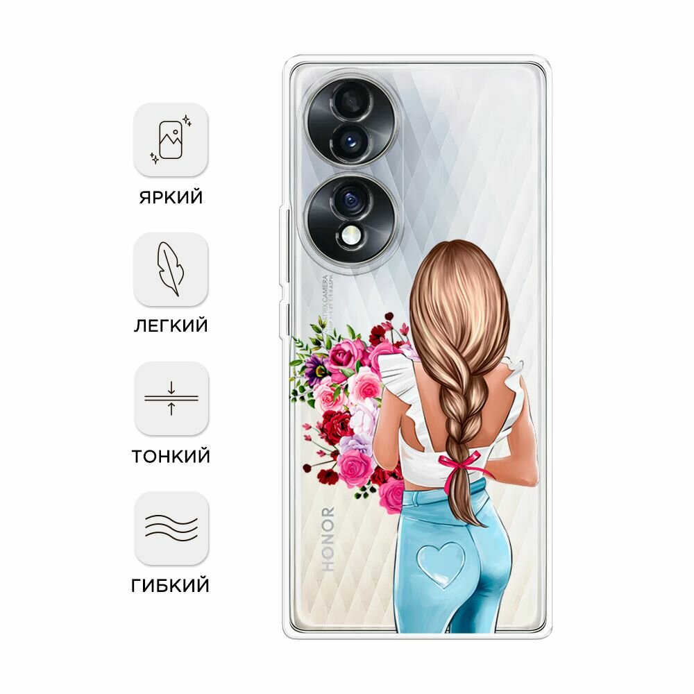 Чехол на Honor 70 / Хонор 70 с принтом Букет для девушки, прозрачный — фото 1