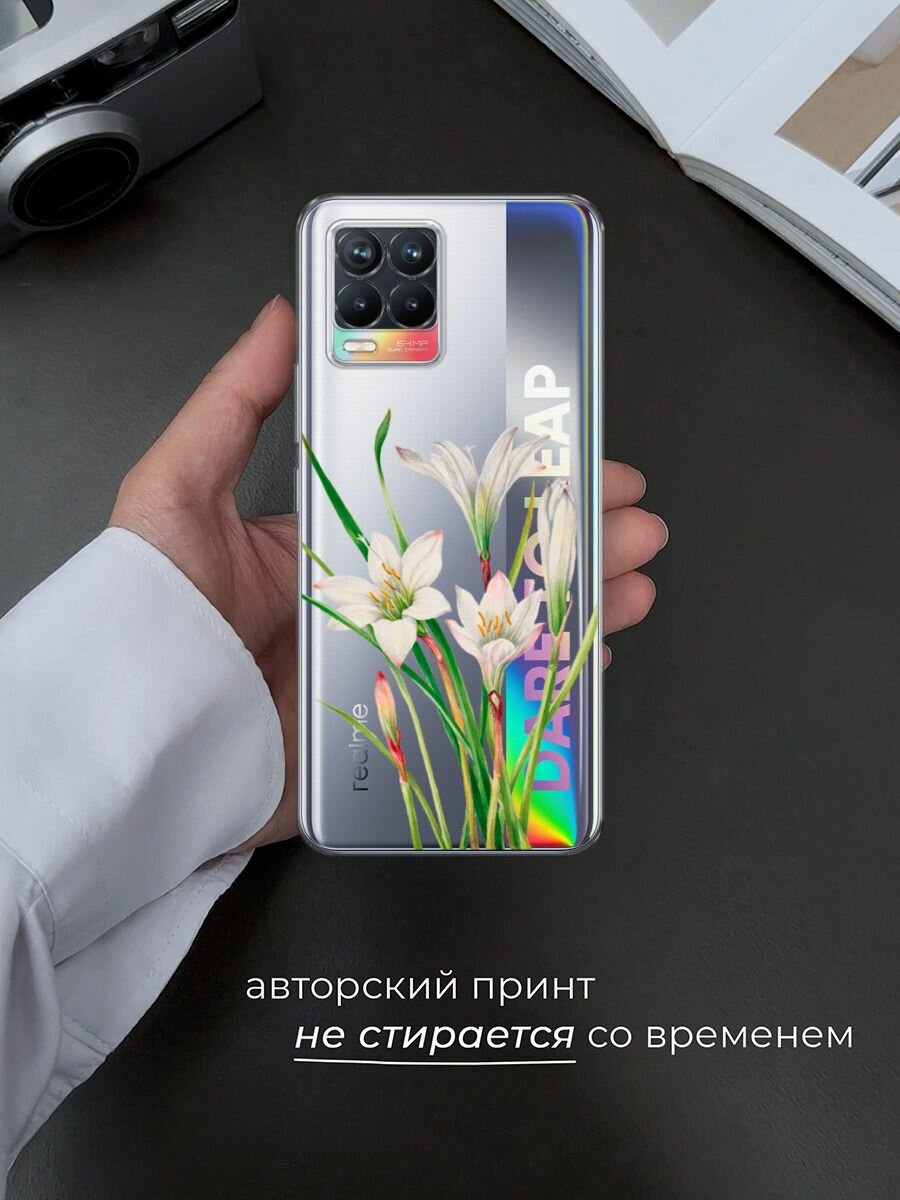 Чехол на Realme 8/8 Pro / Реалми 8/8 Про с принтом "White lily", прозрачный — фото 1