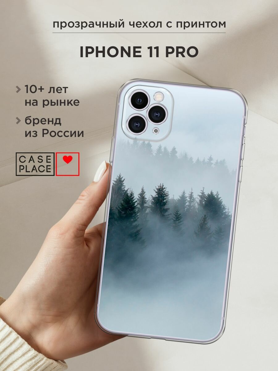 Чехол на Apple iPhone 11 Pro / Айфон 11 Про с принтом "Лес в тумане"