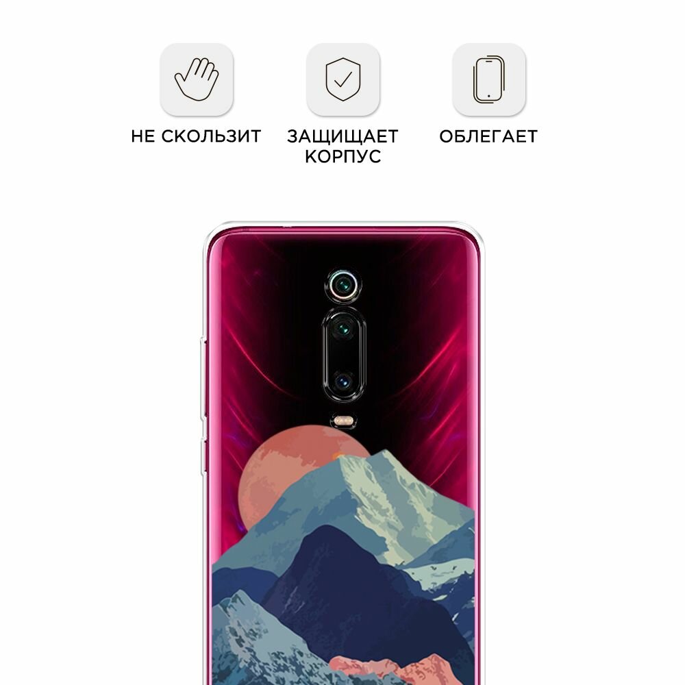 Чехол на Xiaomi Redmi K20/K20 Pro/Mi 9T/9T Pro / Сяоми Редми К20/K20 Pro с принтом "Закат в снежных горах", прозрачный — фото 1