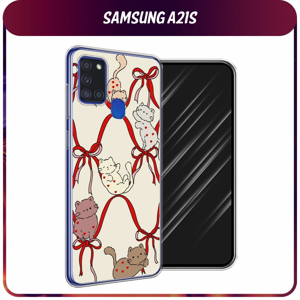 Чехол на Samsung Galaxy A21s / Самсунг Галакси A21s с принтом "Котики в ленточках 1"