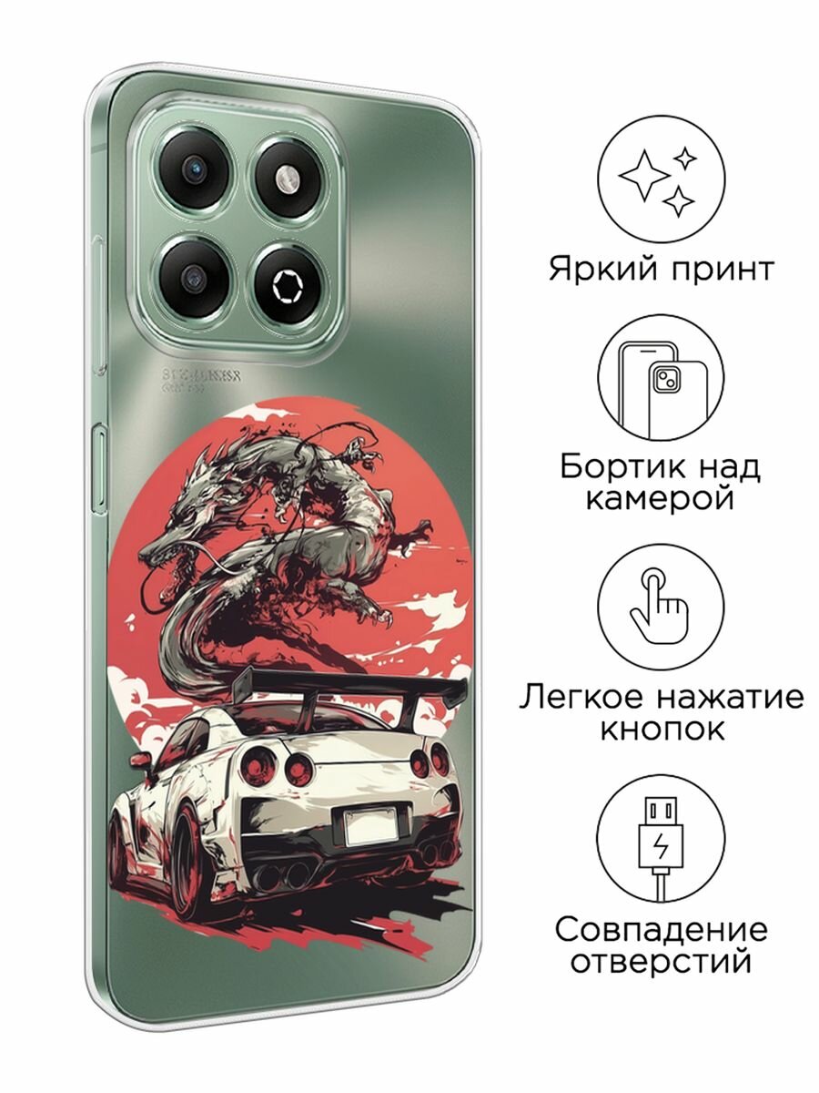 Чехол на Honor X6b / Хонор X6b с принтом "Car and dragon", прозрачный — фото 1