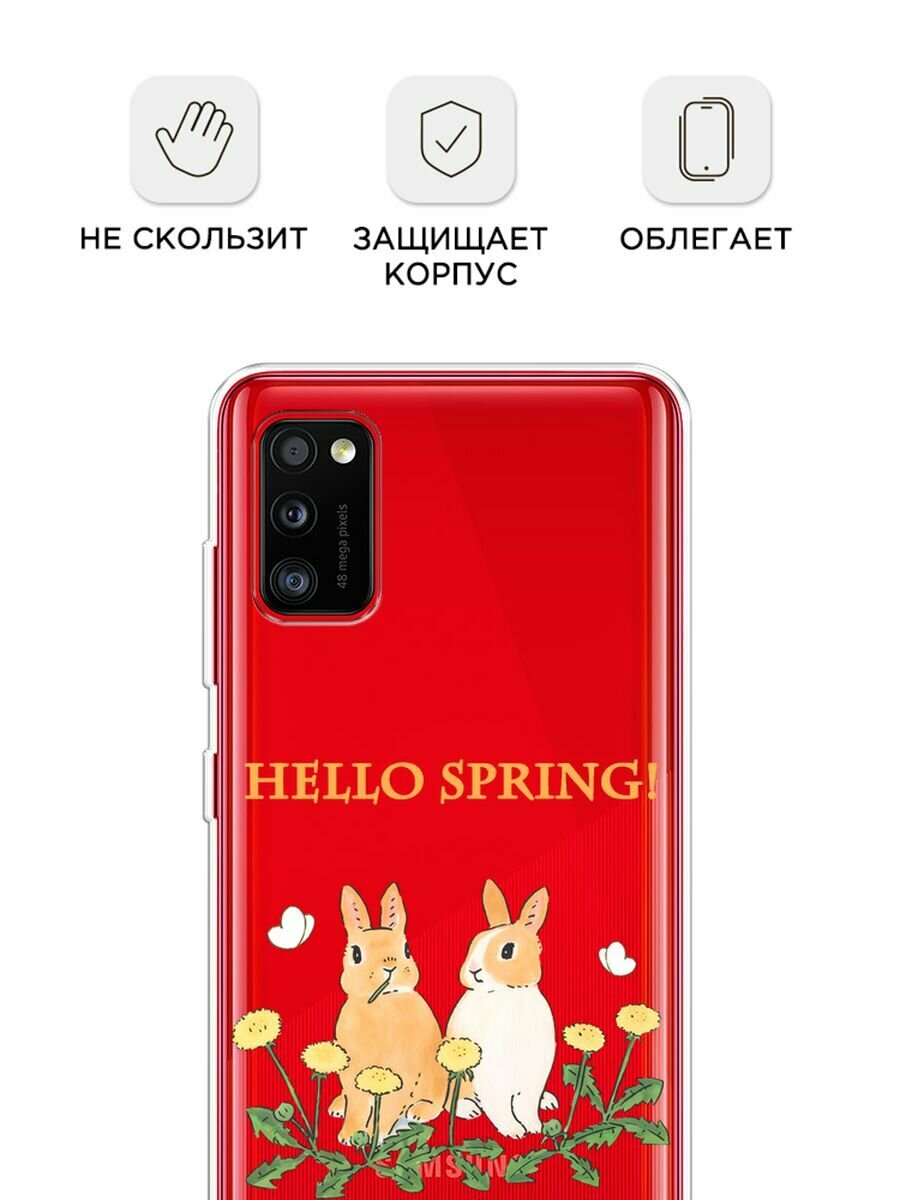 Чехол на Samsung Galaxy A41 / Самсунг Галакси А41 с принтом "Весенние кролики", прозрачный — фото 1