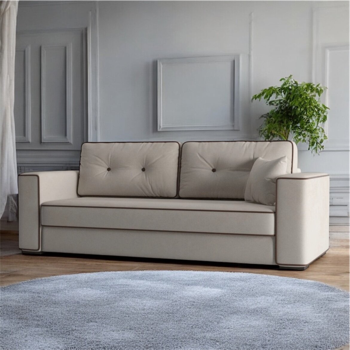 Диван-кровать Prinston, Независимый пружинный блок, Антивандальный велюр, Механизм еврокнижка, Для Дома, Цвет бежевый