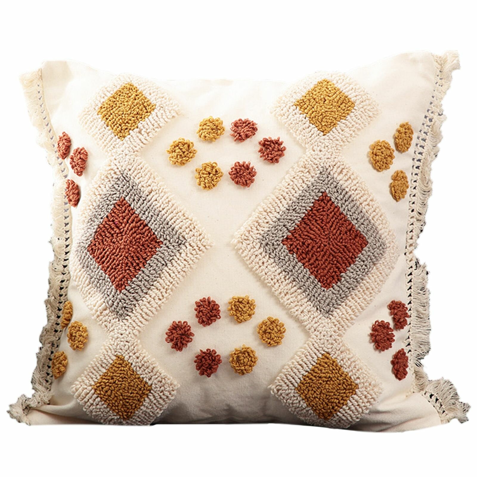 Тафтинговая подушка для чехла с кисточками в разноцветную ромбовидную полоску Cushion Cove