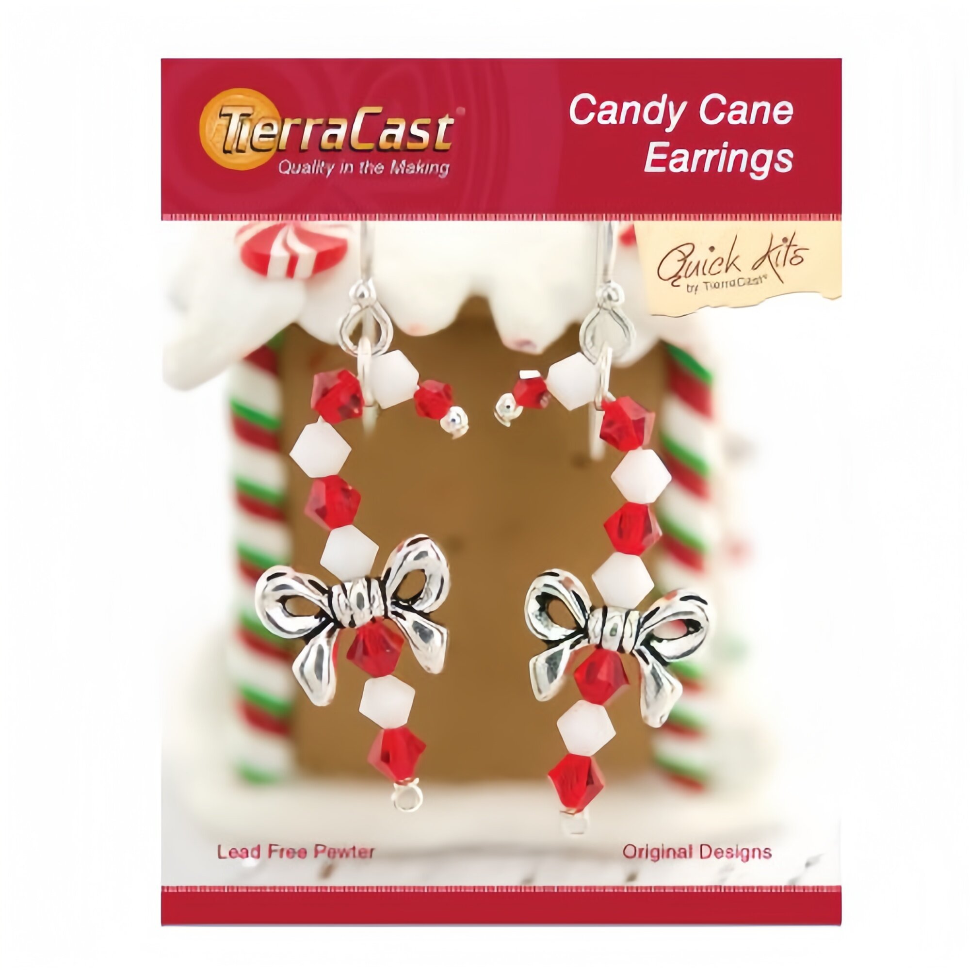 Набор для сборки украшения, 50мм, TierraCast, серьги Candy Cane, посеребренные, 1 шт.