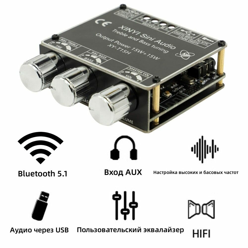 Bluetooth-совместимый модуль аудиоусилителя 5.1, 2.0-канальное управление через приложение