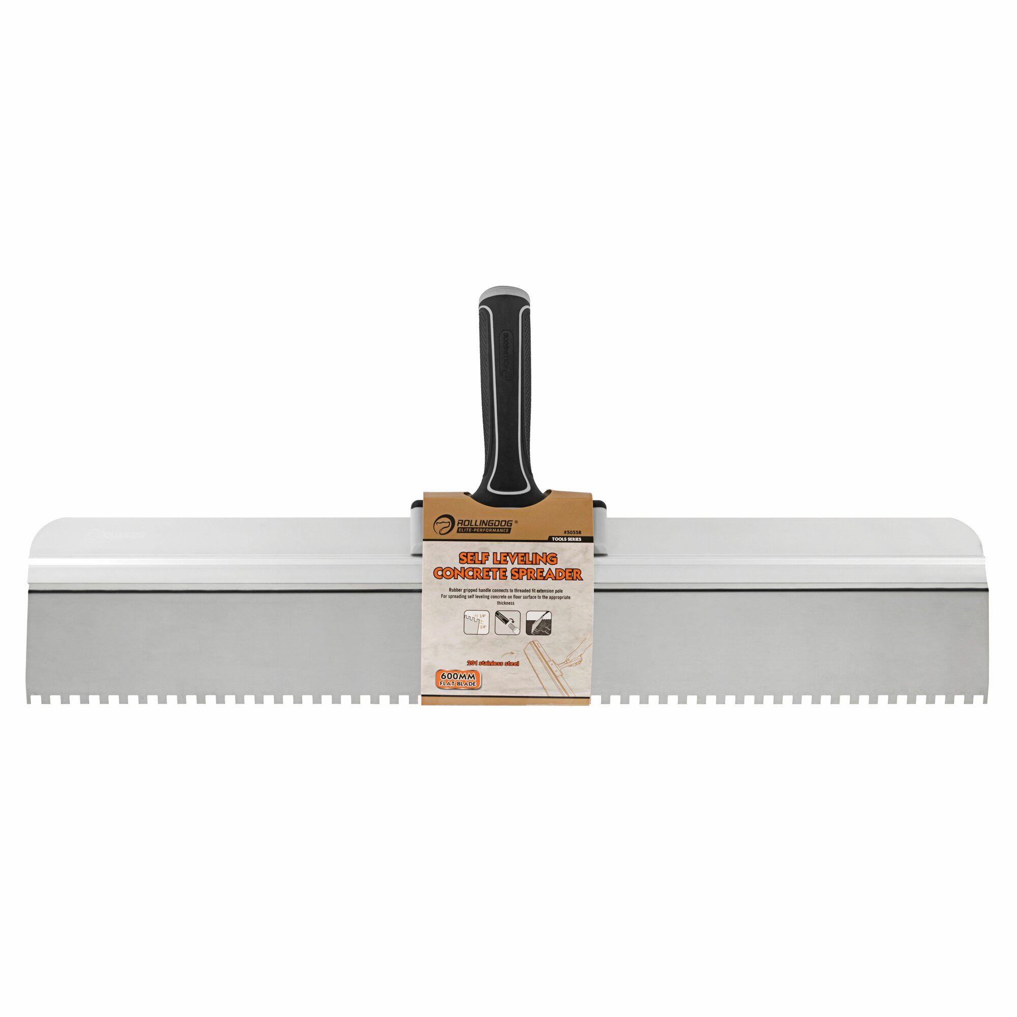 Шпатель зубчатый Rollingdog 600мм, загнутое лезвие, зуб 6мм, резьба, серия Elite, арт. 50558