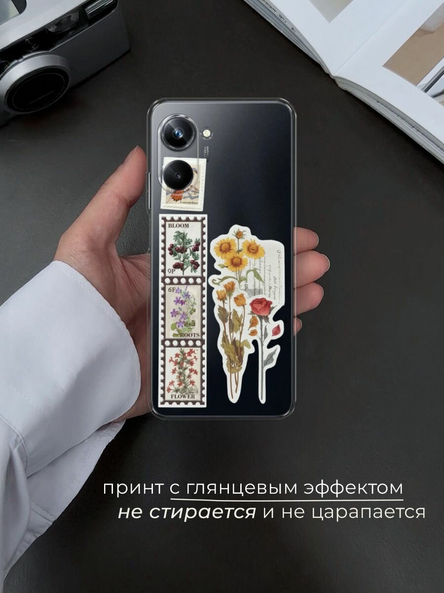 Чехол на Realme 10 Pro / Реалми 10 Про с принтом Марки с цветами — фото 1