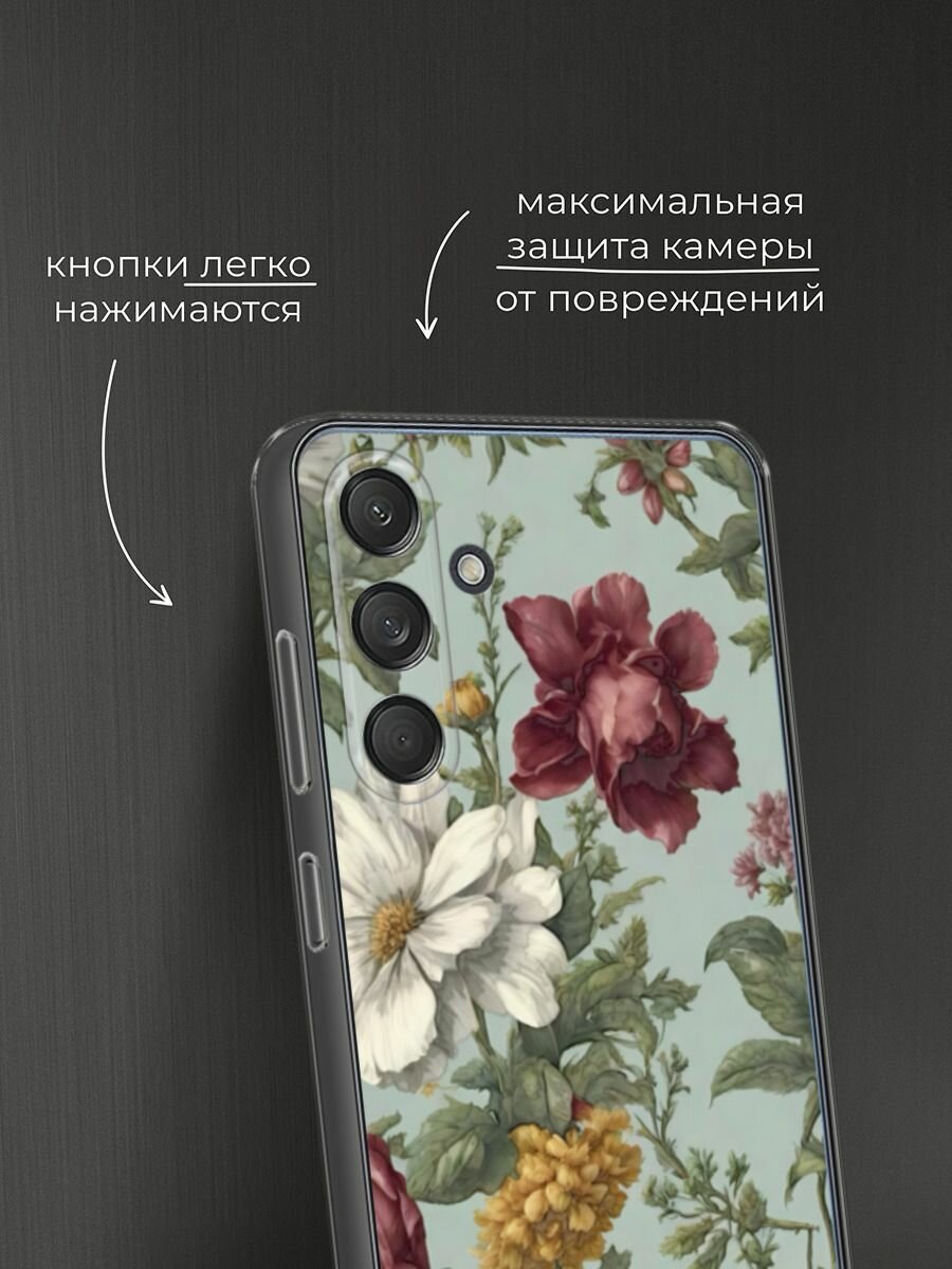 Чехол на Samsung Galaxy M55 / Самсунг M55 с принтом Акварельные красные цветы — фото 1