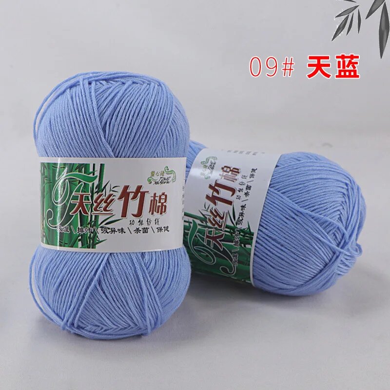 Пряжа бамбуковая хлопковая, цвет 9 sky blue, 50г