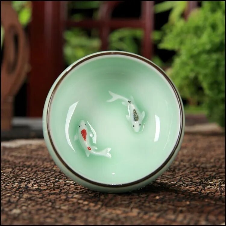 Пиала Две рыбки Кои бирюзовый, белый, 1 шт