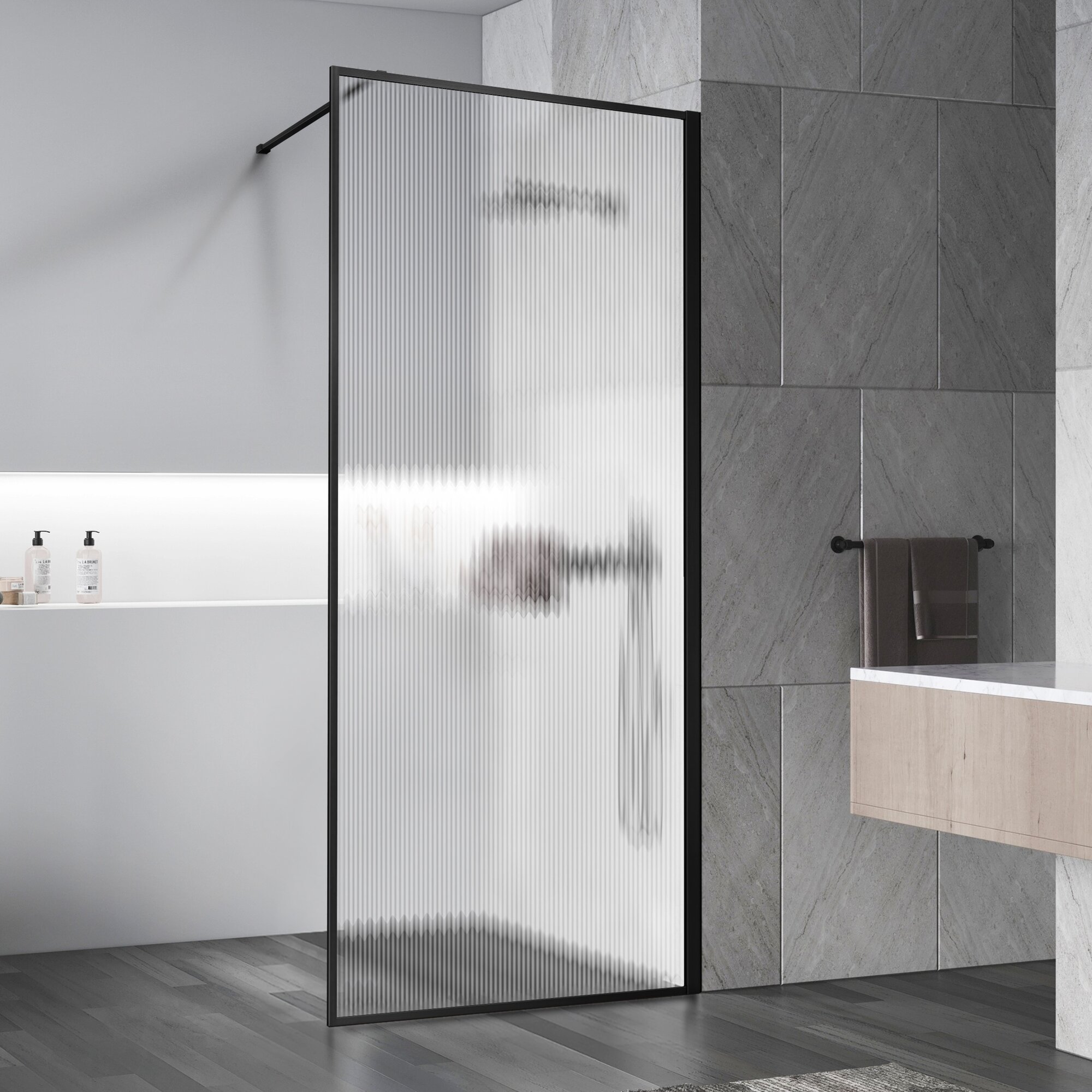 Душевая перегородка Walk-In VSW-1HP700FLB, 700*2000, черный матовый, стекло рифленое