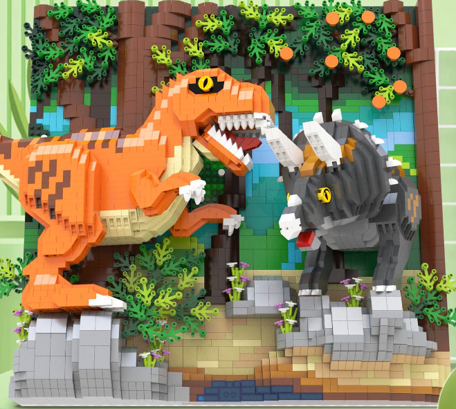 Конструктор 3D картина из миниблоков RTOY Парк Юрского периода Динозавры на охоте 5200 элементов - JM8845