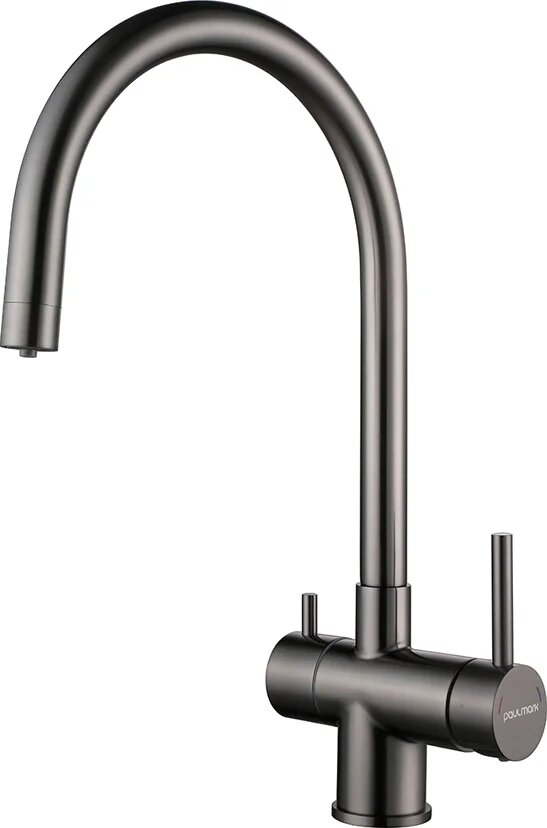 Смеситель для кухни Paulmark Heller He213218-GM с краном для питьевой воды, с поворотным изливом, матовый, однорычажный, нержавеющая сталь, с керамическим картриджем