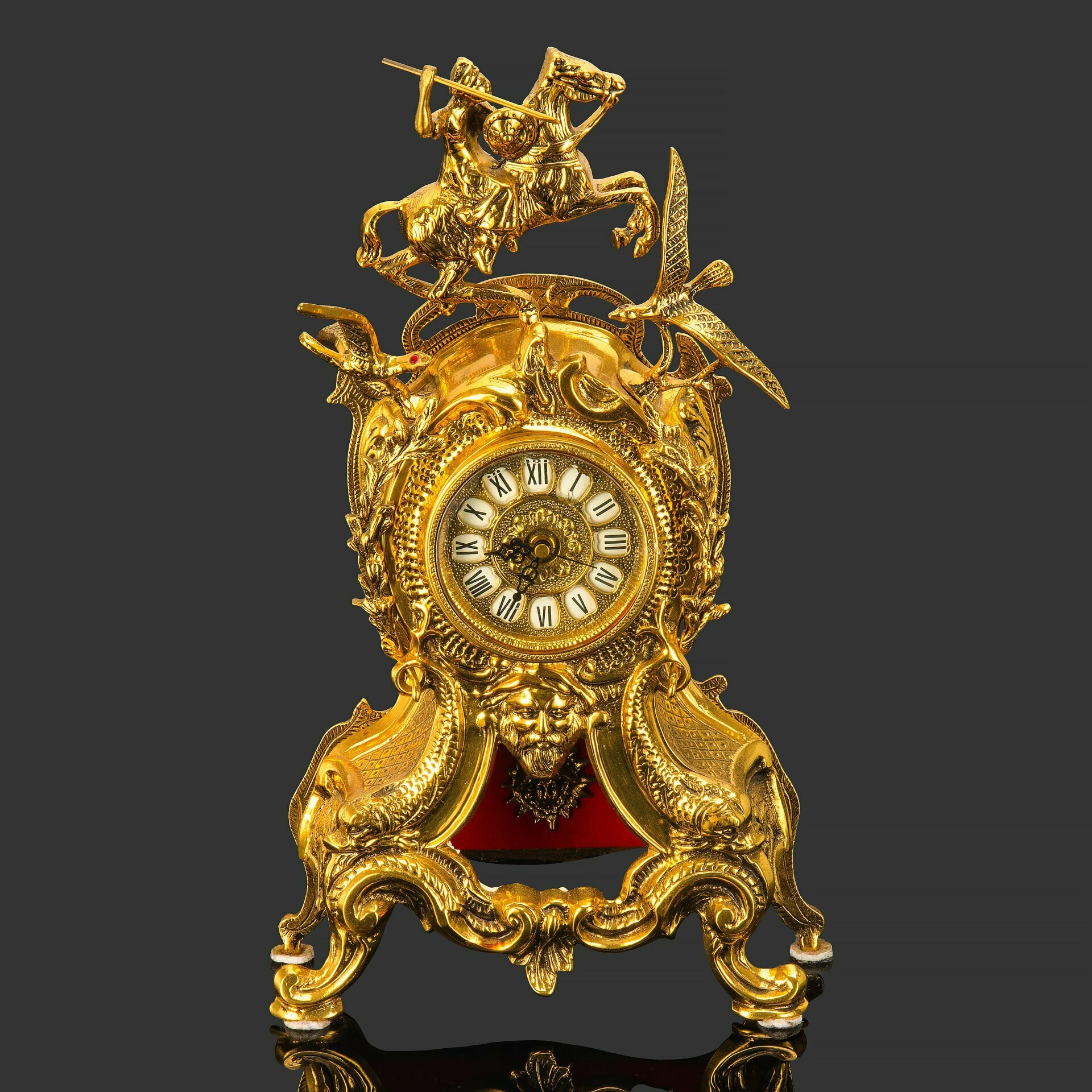 Часы каминные "Всадник", фирма "Virtus", бронза, стекло, Испания, 2000-2020 гг.