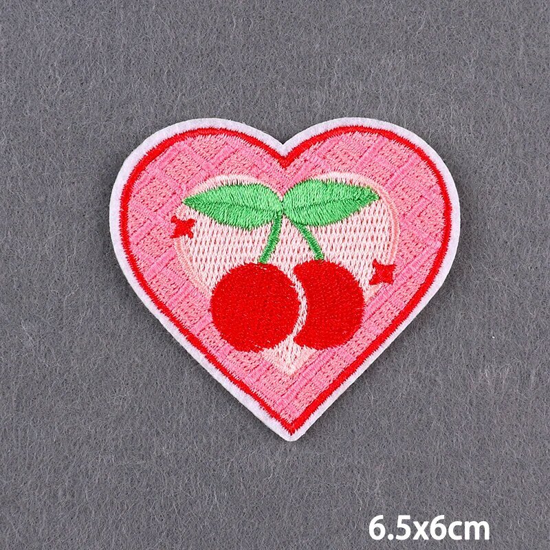 Вышивка сердечко с вишней, 6.5x6см, Красный, PE10139CT