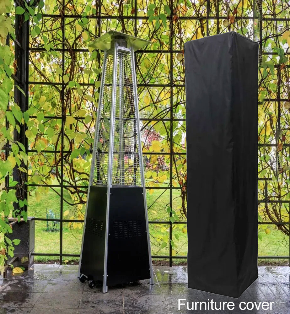 Уличный газовый обогреватель напольный С черным дождевиком, для сада и зоны патио, мощность 12.9 кВт