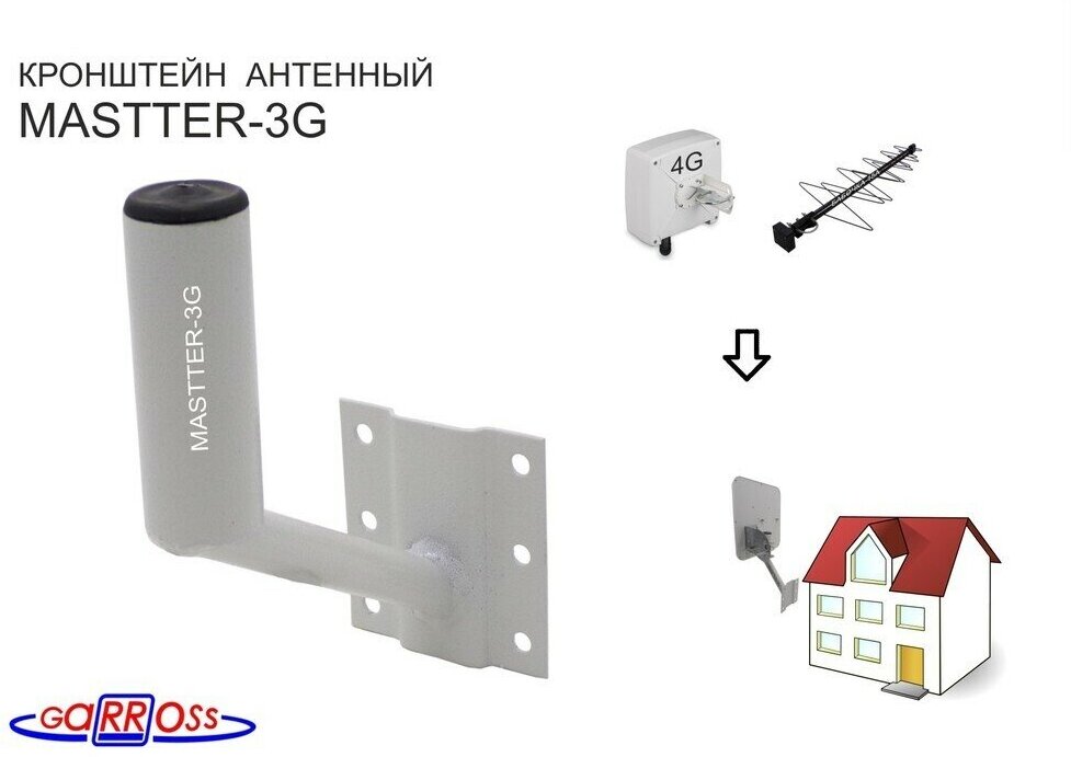 Кронштейн антенный "MASTTER-3G" серый для 4G антенн; вылет 0,12м, диаметр 32мм, под углом 30гр.