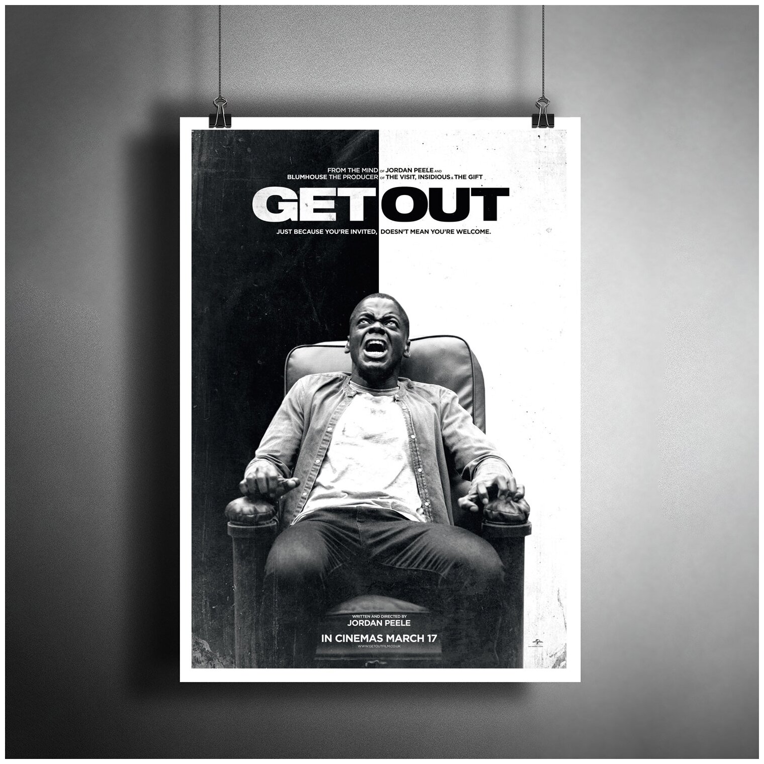 Постер плакат для интерьера "Фильм ужасов: Прочь. Актёр Дэниэл Калуя. Get Out"/ Декор дома, офиса, комнаты A3 (297 x 420 мм)