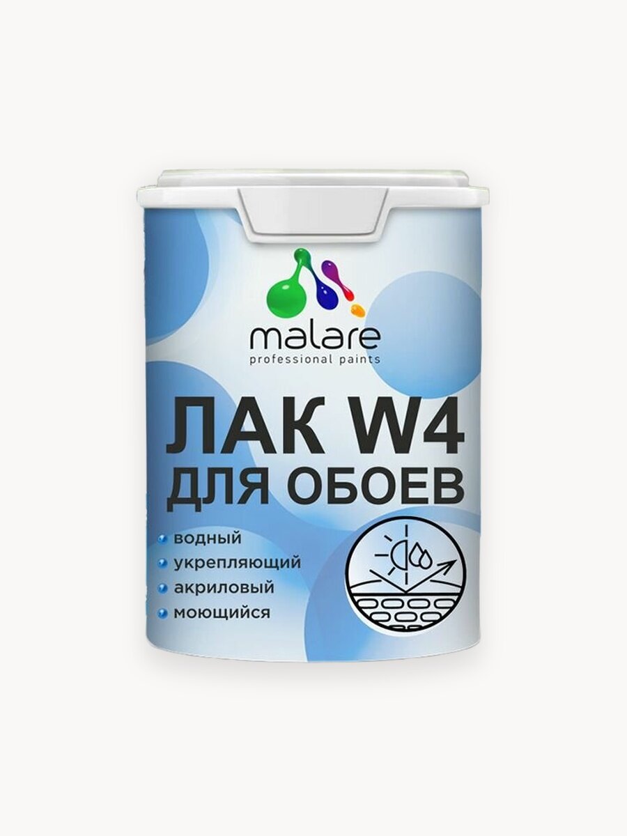 Лак для защиты обоев Malare Professional универсальный для дерева и минеральных поверхностей, водный без запаха быстросохнущий, бесцветный, полуглянцевый, 0.9 кг
