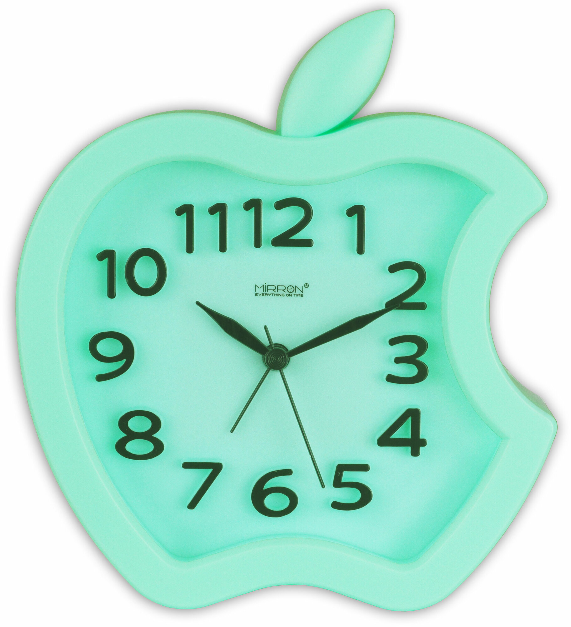 Зеленый большой будильник MIRRON 3215B СЛТ в форме яблока/ В спальню/ в детскую/мятный/часы в виде яблока/часы-будильник детские